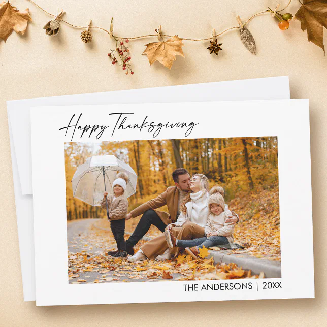 Calligraphy Ink Script Photo Happy Thanksgiving Holiday Card | Zazzle