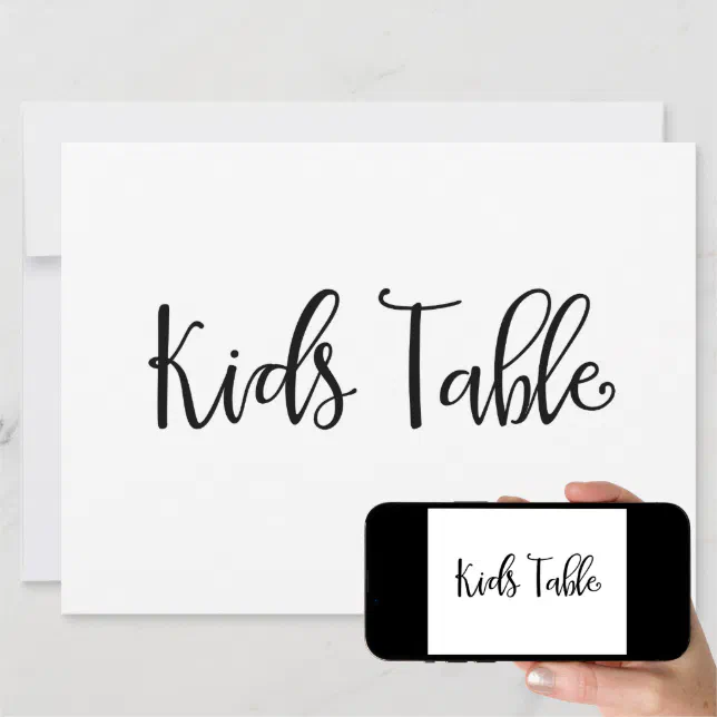 Calligraphy | "Kids Table" Wedding Sign Invitation | Zazzle