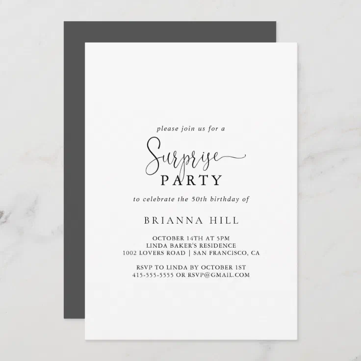 Calligraphy Love Fancy Script Surprise Party Invitation | Zazzle