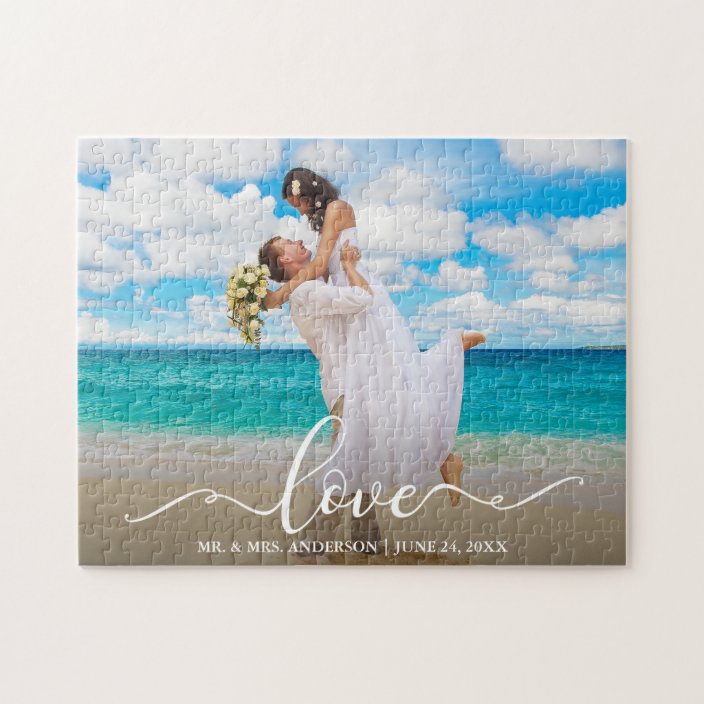 Calligraphy Love Wedding Photo Jigsaw Puzzle | Zazzle.com