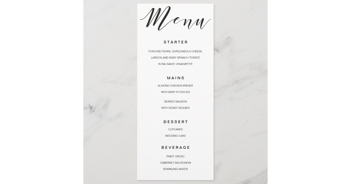 Calligraphy Menu black and white template | Zazzle
