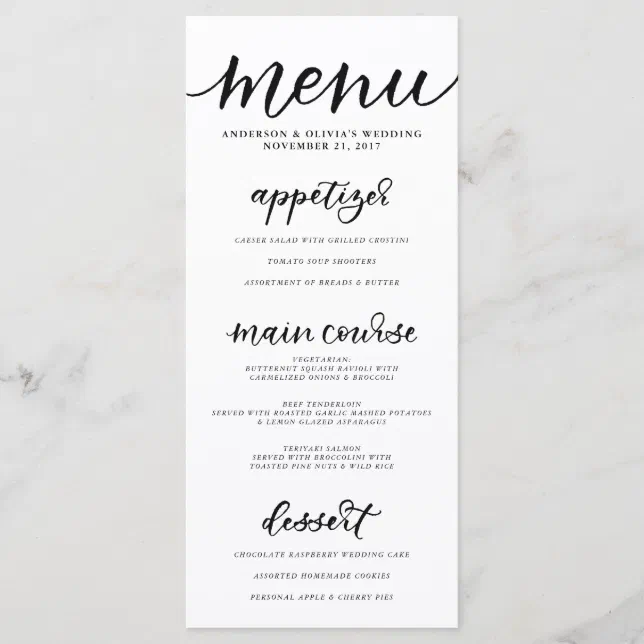 Calligraphy Menu Card | Zazzle