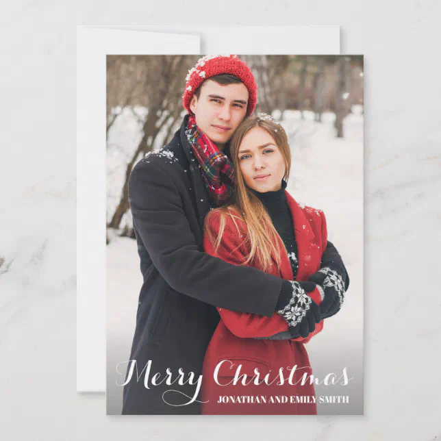 Calligraphy Merry Christmas Picture Christmas Card | Zazzle