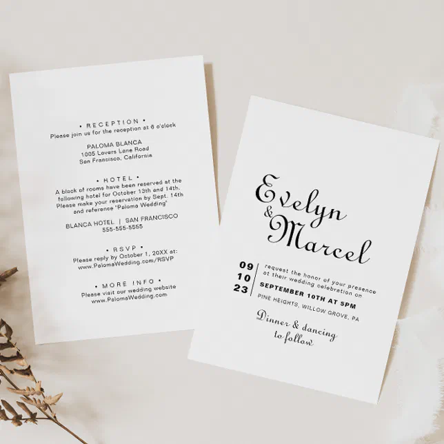 Calligraphy Minimalist Front and Back Wedding Invitation | Zazzle