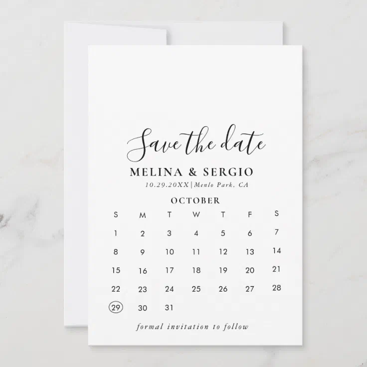 Calligraphy Minimalist Save the Date Calendar | Zazzle