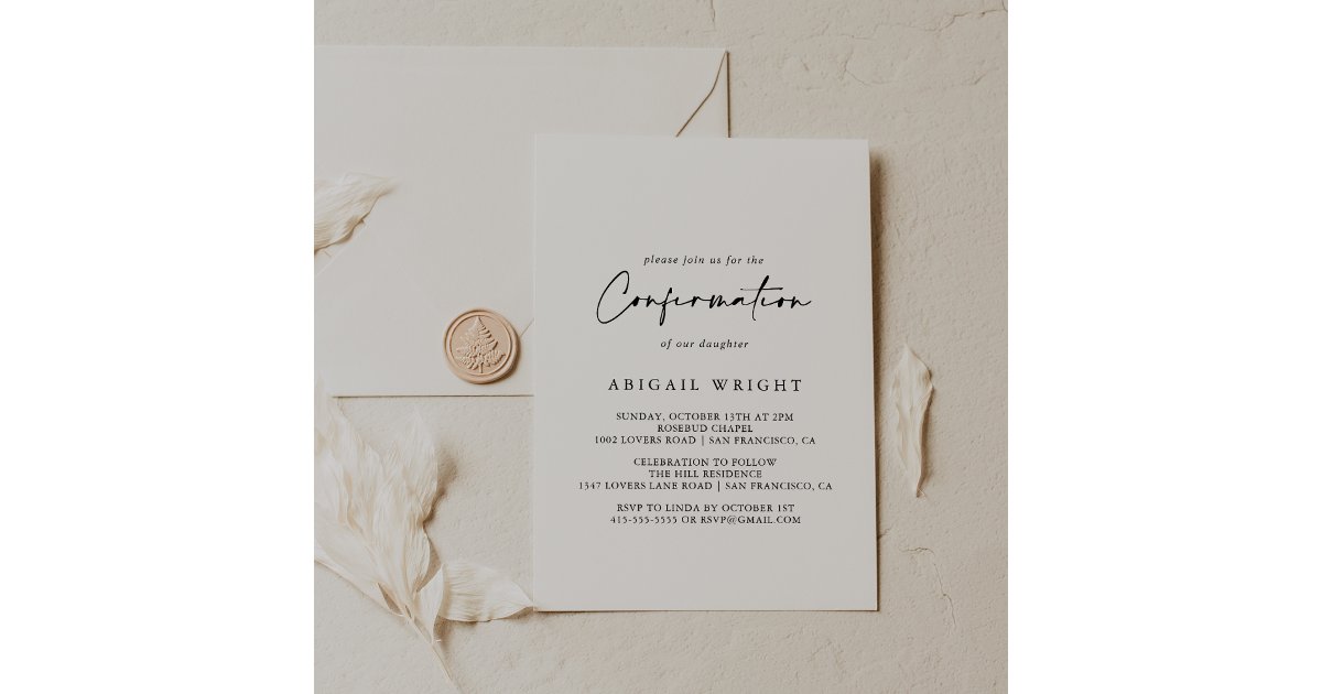 Calligraphy Modern Elegant Confirmation Invitation | Zazzle