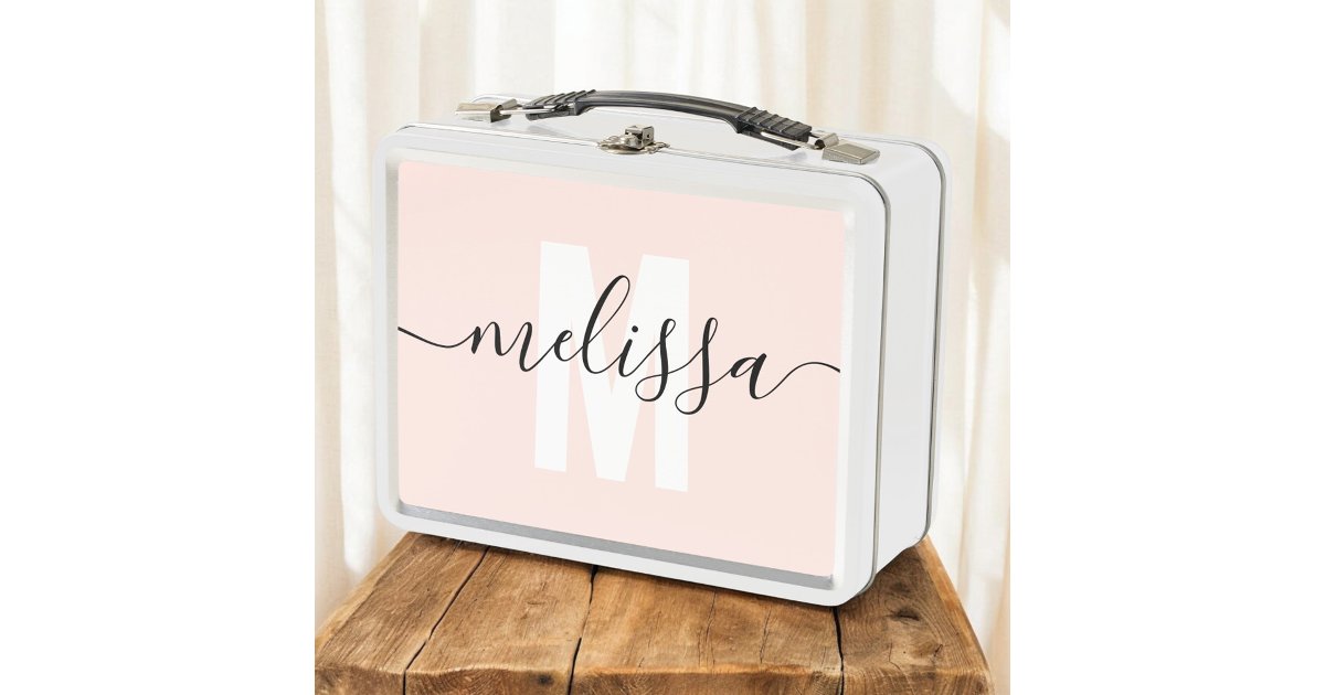 Calligraphy Monogram Girly Blush Pink Metal Lunch Box | Zazzle