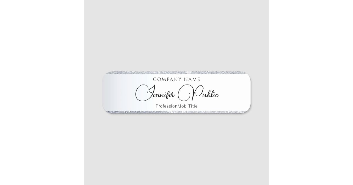 Calligraphy Name Tag Elegant Script Silver Glitter | Zazzle