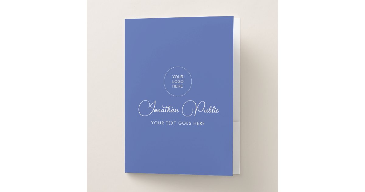 Calligraphy Name Text Upload Logo Medium Blue Pocket Folder | Zazzle