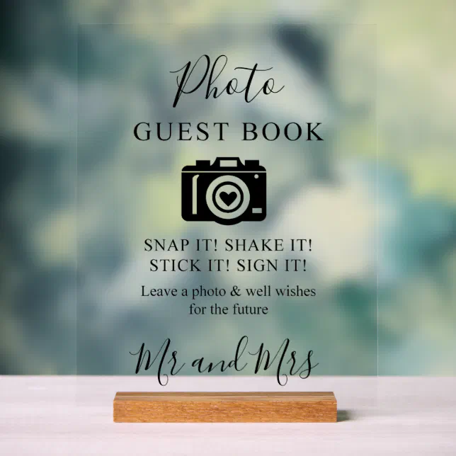 Calligraphy Photo Guest Book Camera Acrylic Sign | Zazzle