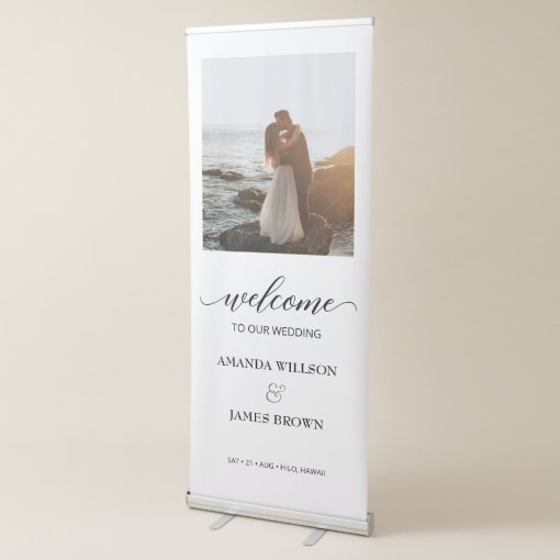 Calligraphy Photo Wedding Welcome Retractable Banner | Zazzle