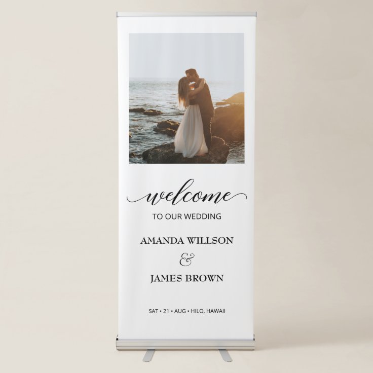 Calligraphy Photo Wedding Welcome Retractable Banner | Zazzle