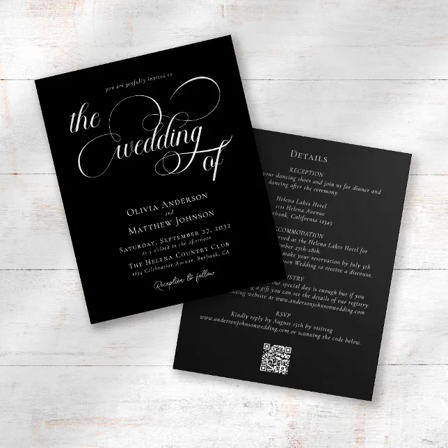 Calligraphy QR Code All in One Wedding Invitation Flyer | Zazzle