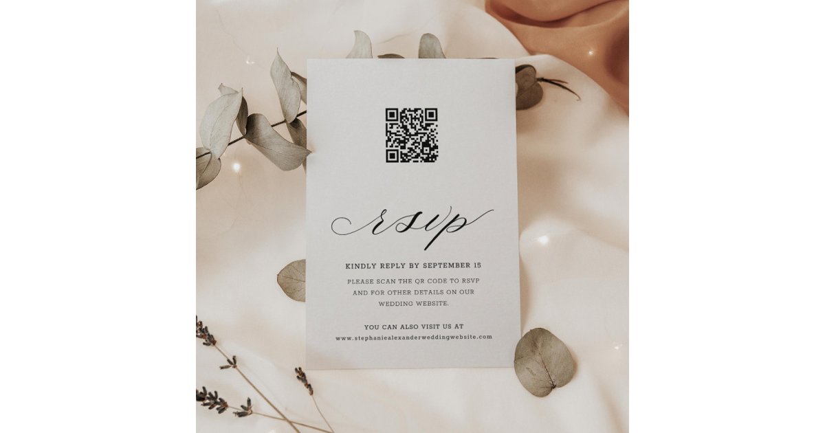 Calligraphy QR Code Floral Wedding RSVP Card | Zazzle