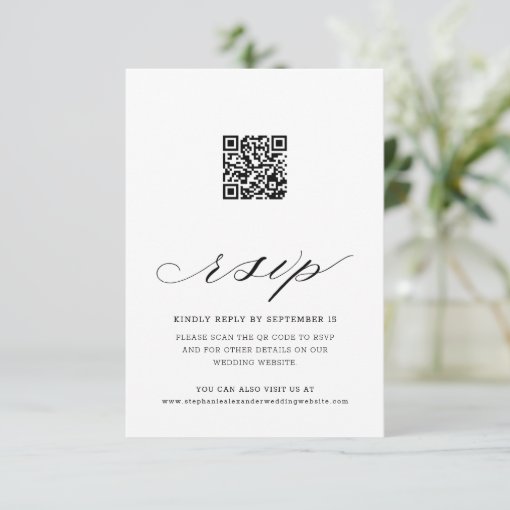 Calligraphy QR Code Floral Wedding RSVP Card | Zazzle