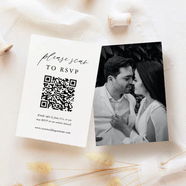 Calligraphy QR Wedding Please Scan To RSVP Enclosure Card | Zazzle