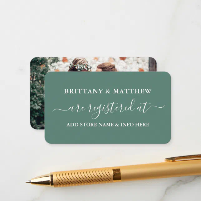 Calligraphy Registry Photo Eucalyptus Green Enclosure Card | Zazzle