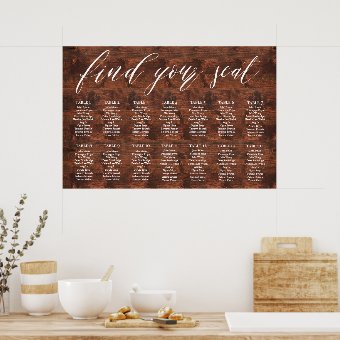 Calligraphy Rustic Wood Find Your Seat Wedding Poster | Zazzle
