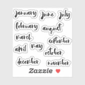 Calligraphy Script Black Months of the Year Sticker | Zazzle