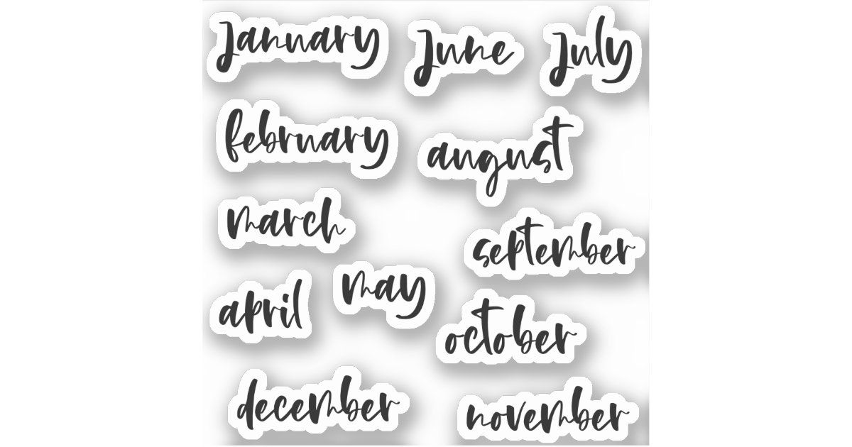Calligraphy Script Black Months of the Year Sticker | Zazzle