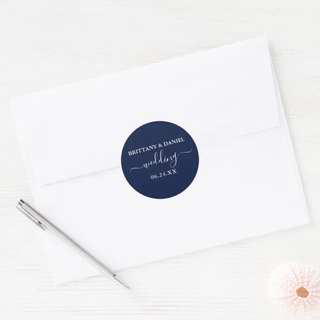 Calligraphy Script Blue Wedding Envelope Seals | Zazzle