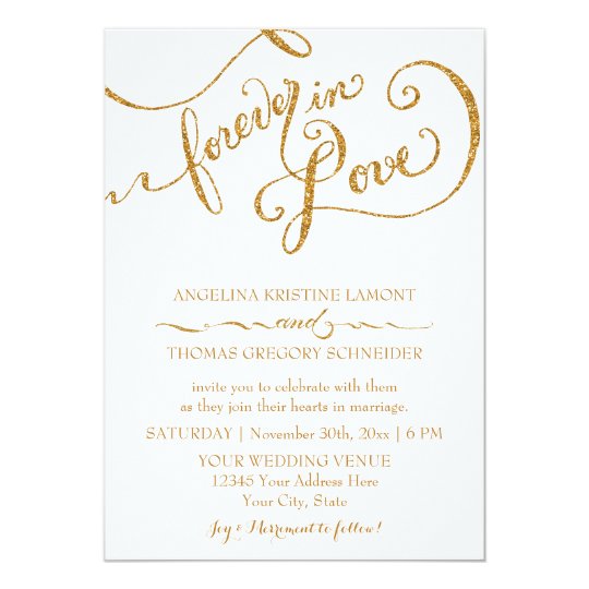 Calligraphy Script Forever in Love Gold Glitter Invitation | Zazzle.com