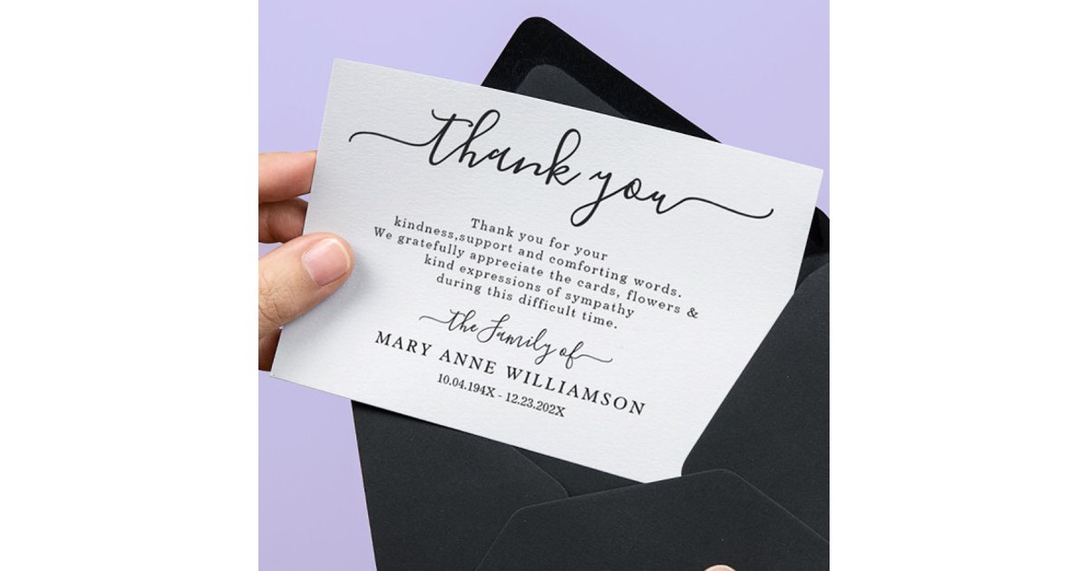 Calligraphy Script Funeral Thank You Card | Zazzle