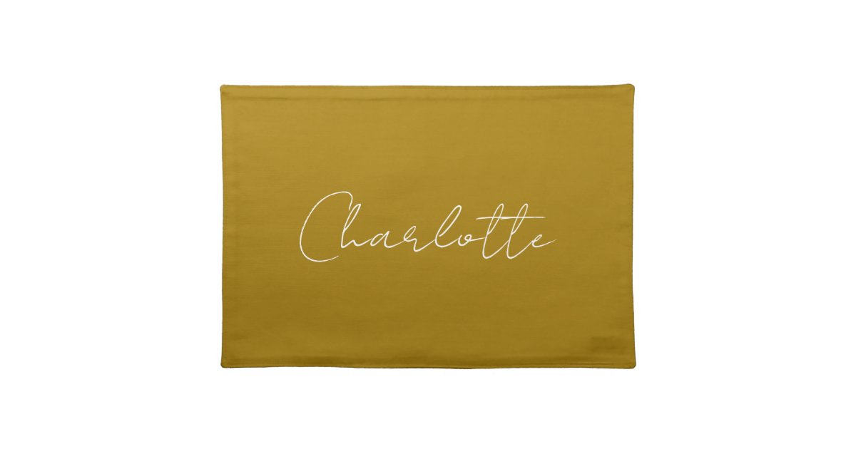 Calligraphy Script Gold Color Custom Name Edit Cloth Placemat | Zazzle
