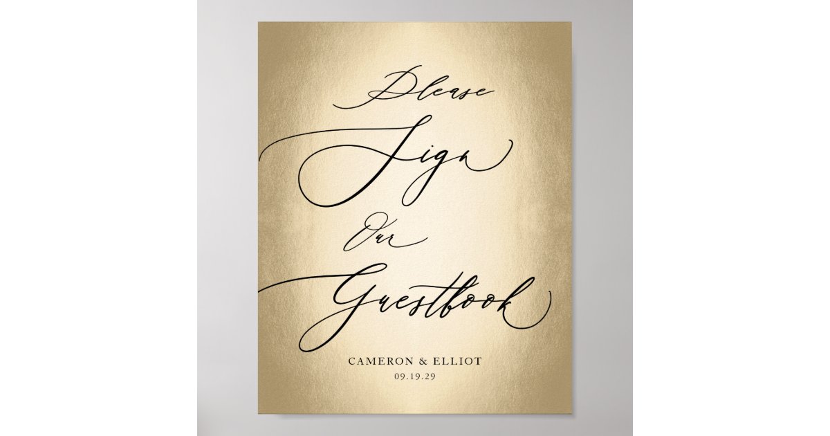 Calligraphy Script Gold Guestbook Wedding Sign | Zazzle