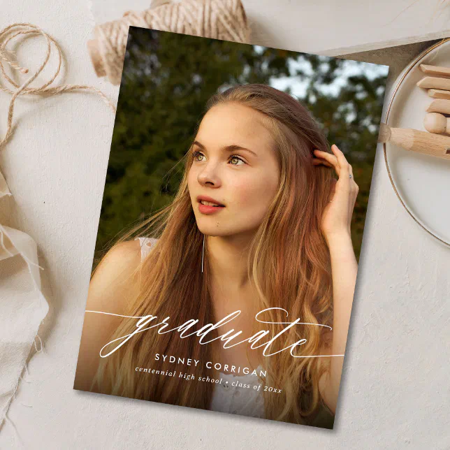 Calligraphy Script Graduation Photo Invitation | Zazzle