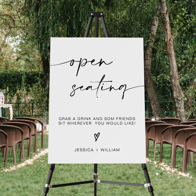 Calligraphy Script Heart Open Seating Wedding Sign | Zazzle