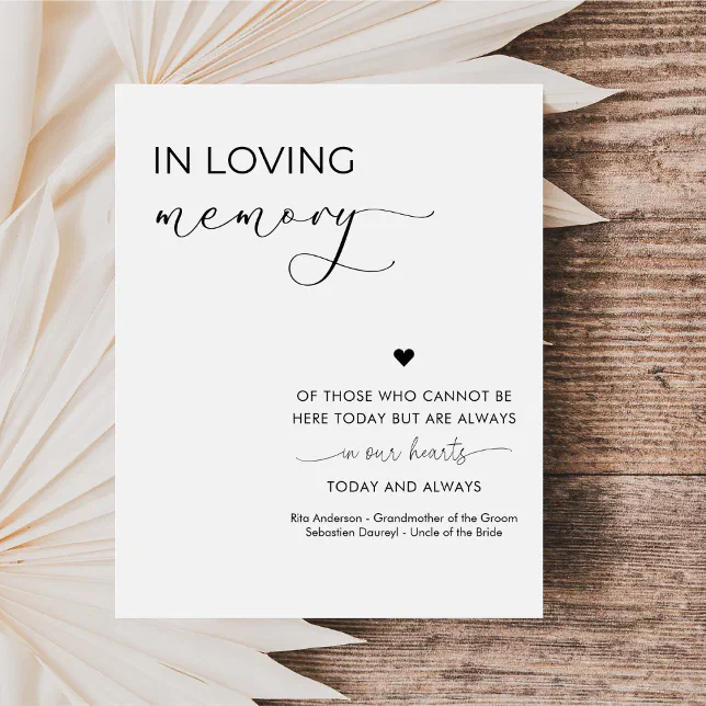 Calligraphy Script In Loving Memory Wedding Sign | Zazzle
