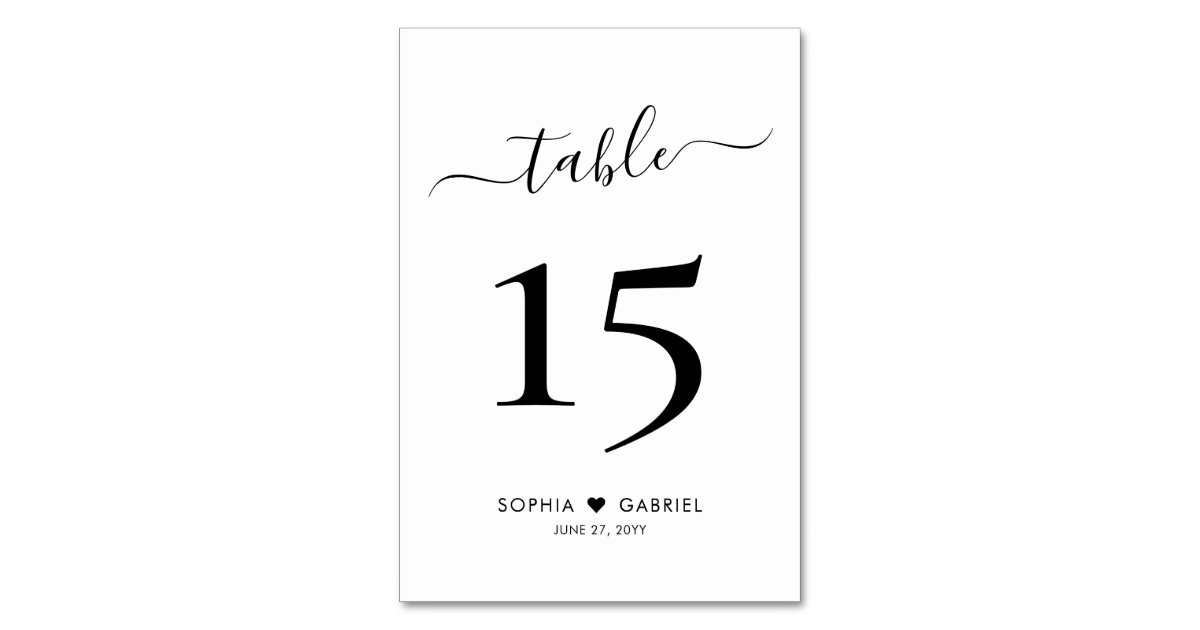 Calligraphy Script Minimalist Wedding Double Sided Table Number | Zazzle