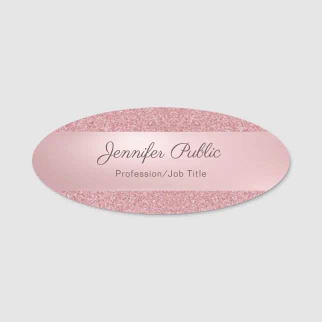 Calligraphy Script Modern Rose Gold Glitter Chic Name Tag | Zazzle