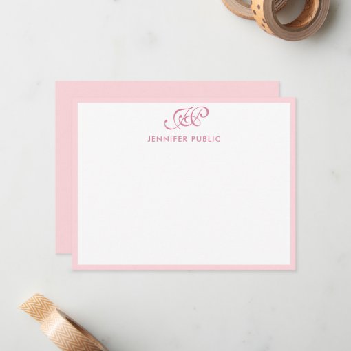 Calligraphy Script Monogram Elegant Blush Pink Note Card | Zazzle