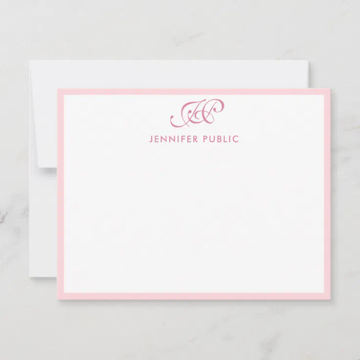 Calligraphy Script Monogram Elegant Blush Pink Note Card | Zazzle