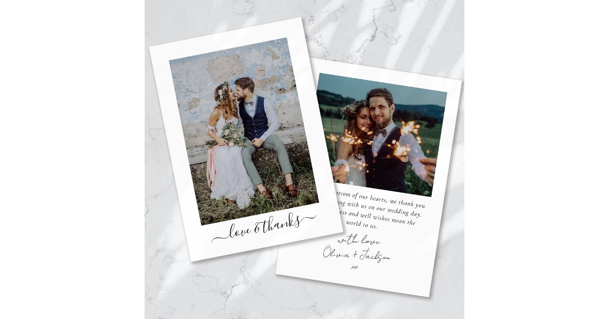 Calligraphy Script Multi Photo Wedding Thank You Card | Zazzle