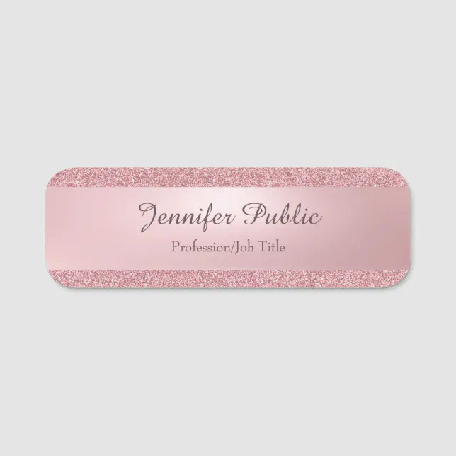 Calligraphy Script Name Rose Gold Glitter Elegant Name Tag | Zazzle