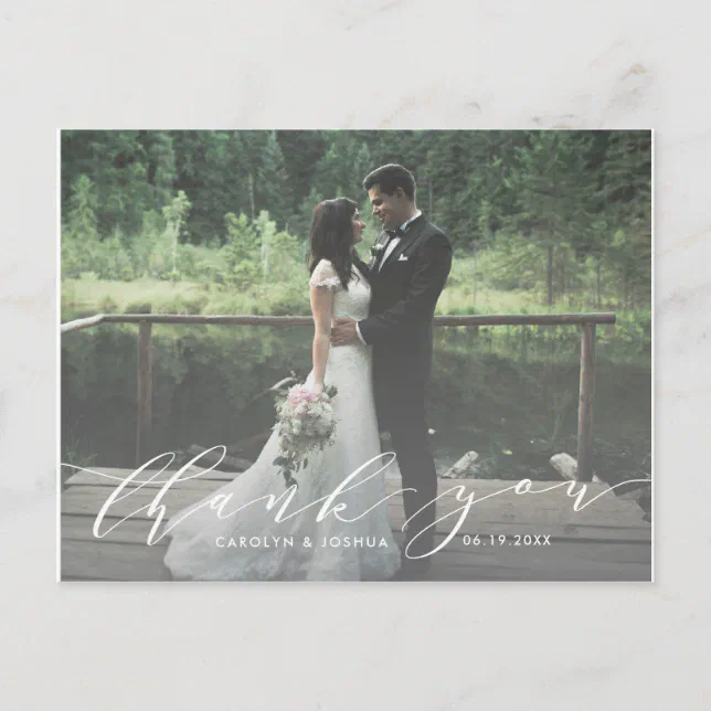 Calligraphy Script Photo Thank You Post Card | Zazzle