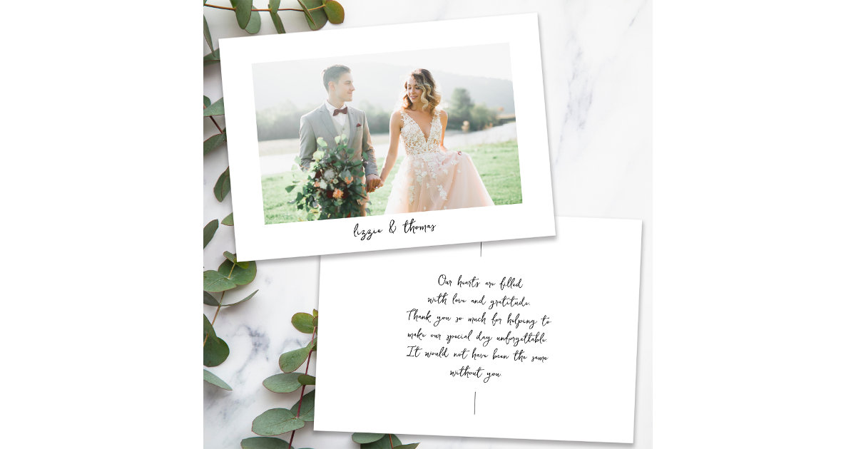 Calligraphy Script Photo Wedding Thank You Card | Zazzle