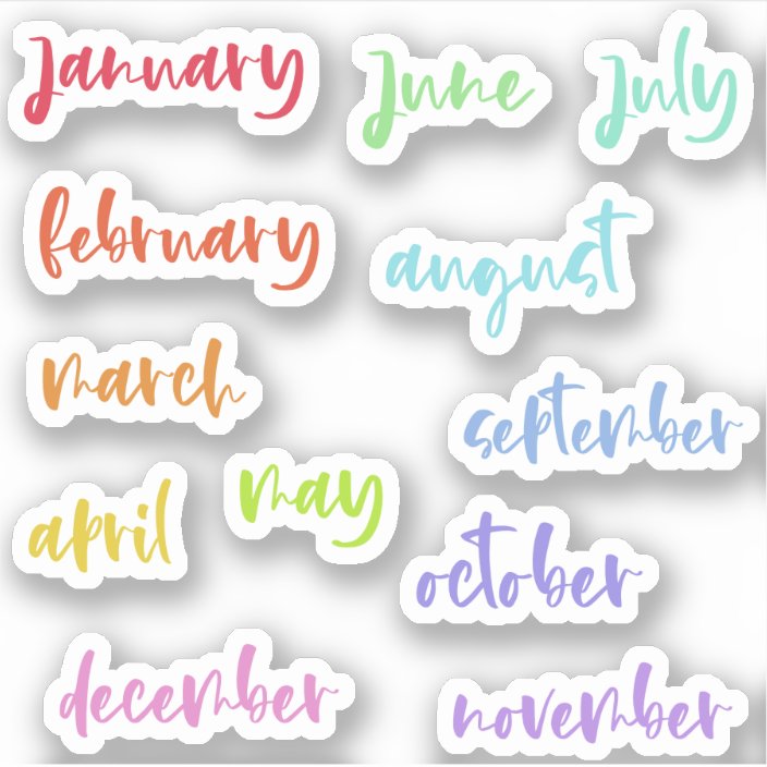 Calligraphy Script Rainbow Months of the Year Sticker | Zazzle.com