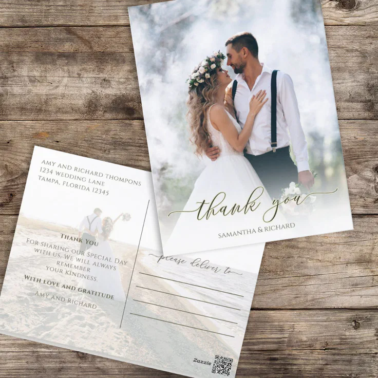 Calligraphy Script Simple Elegant Two Photo Modern Postcard | Zazzle