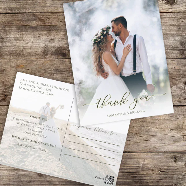 Calligraphy Script Simple Elegant Two Photo Modern Postcard | Zazzle