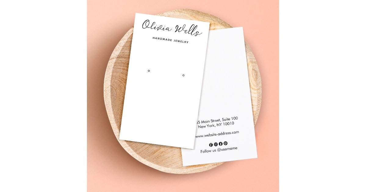 Calligraphy Script Simple White Earring Business Card | Zazzle