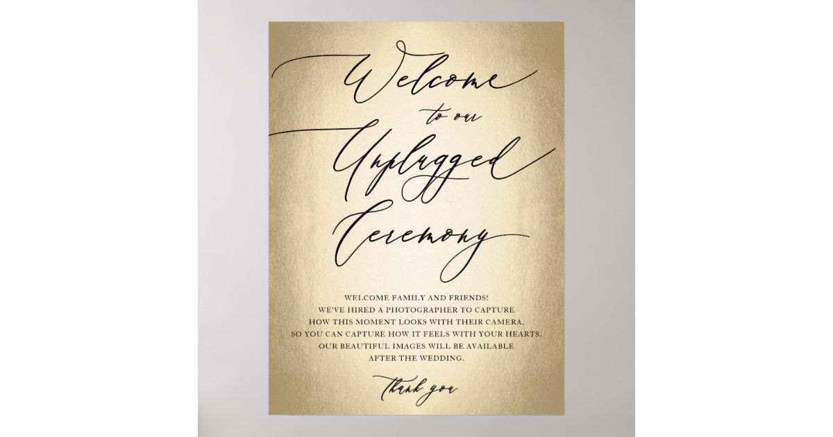 Calligraphy Script Unplugged Ceremony Wedding Sign | Zazzle