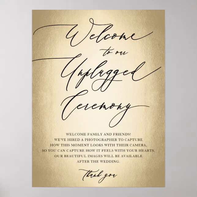 Calligraphy Script Unplugged Ceremony Wedding Sign | Zazzle