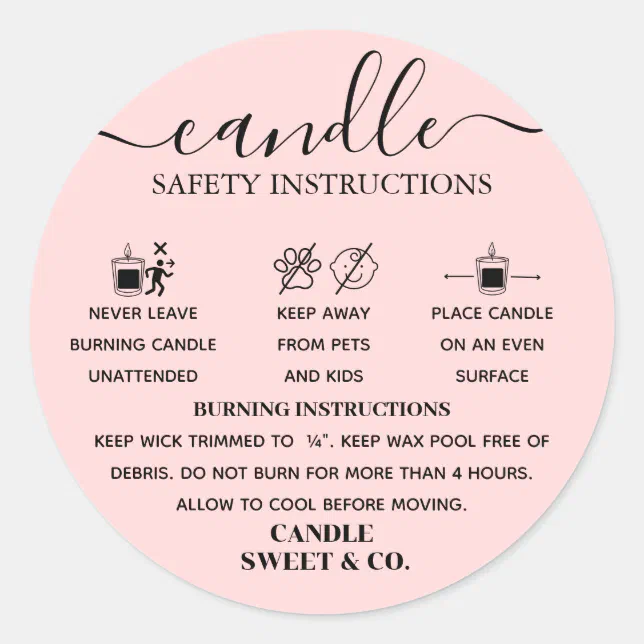 calligraphy Script Warning Candle Blush Pink Classic Round Sticker | Zazzle