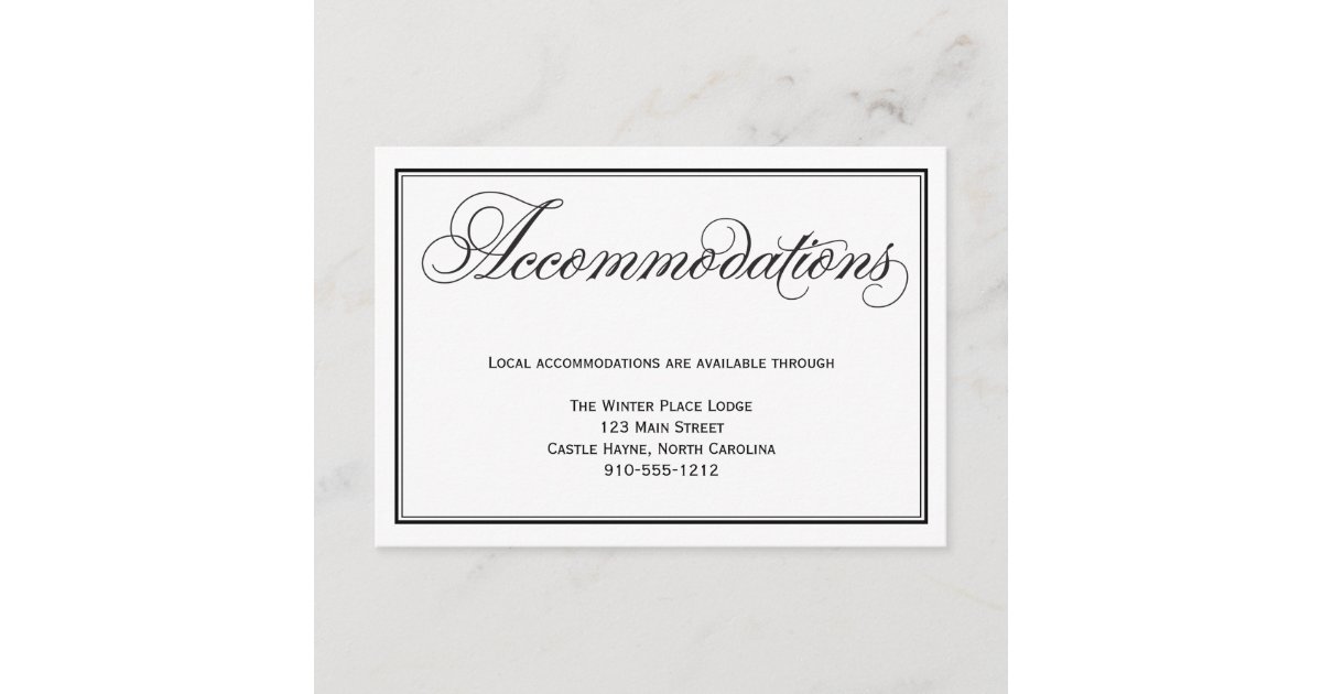 Calligraphy Script Wedding Accommodations Card | Zazzle