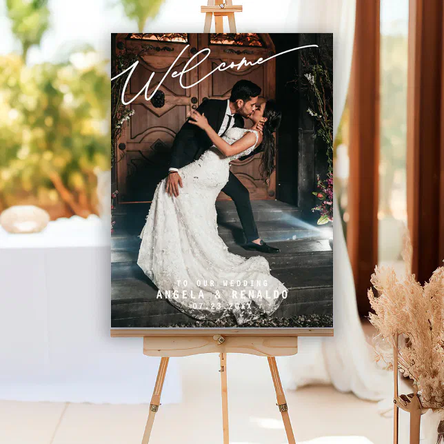 Calligraphy Script Wedding Photo Welcome Sign | Zazzle