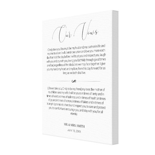 Calligraphy Script Wedding Vows Canvas Print | Zazzle.com